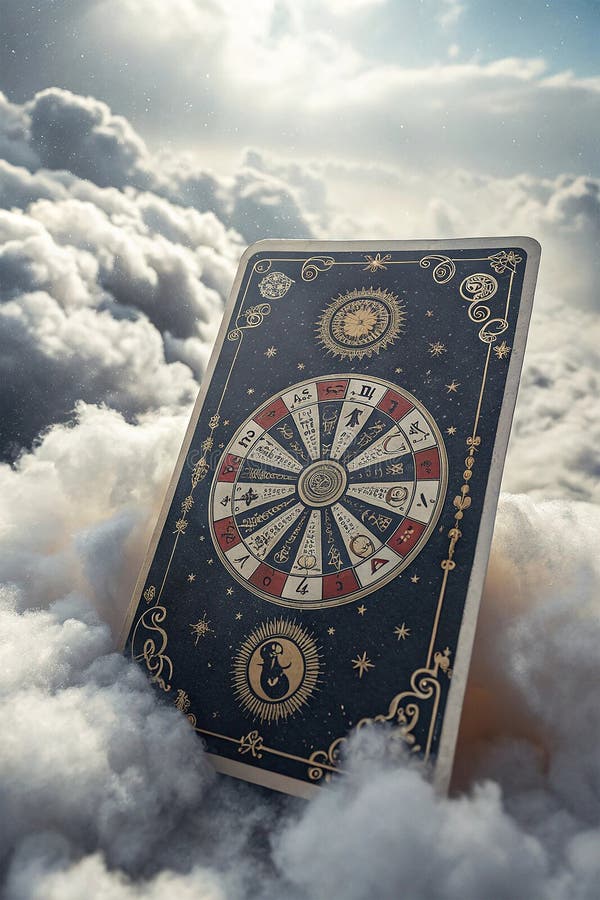 Tarot-Inspired Wheel of Fortune Surrounded by Clouds Stock Illustration ...