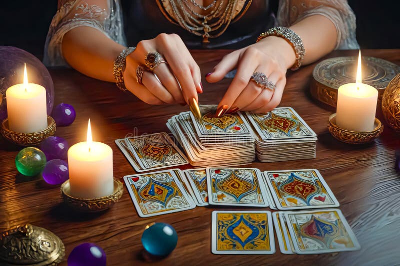 Tarot Reader Chooses Tarot Cards. Fortune Teller Reads Cards Stock ...