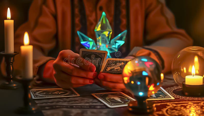 Tarot Reader Chooses Tarot Cards. Fortune Teller Reads Cards Stock ...