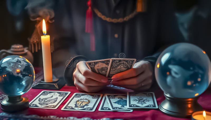 Tarot Reader Chooses Tarot Cards. Fortune Teller Reads Cards Stock ...