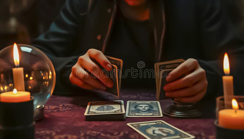 Tarot Reader Chooses Tarot Cards. Fortune Teller Reads Cards Stock ...