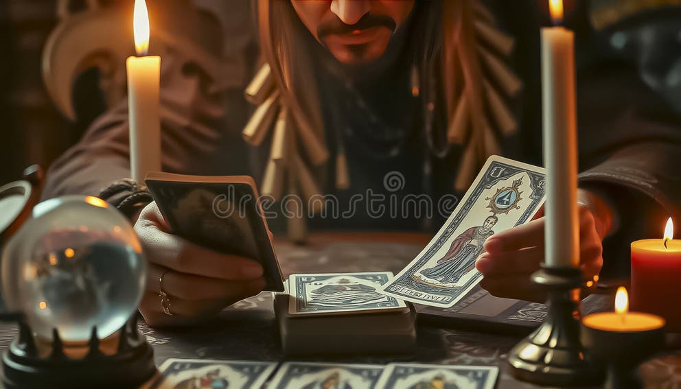 Tarot Reader Chooses Tarot Cards. Fortune Teller Reads Cards Stock ...