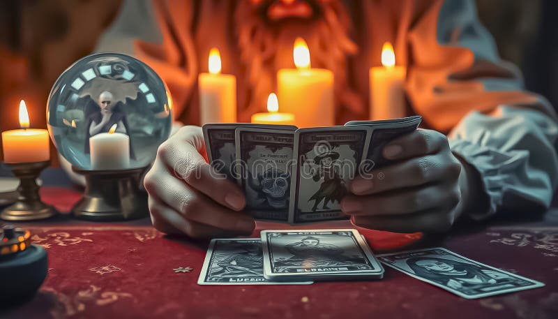 Tarot Reader Chooses Tarot Cards. Fortune Teller Reads Cards Stock ...