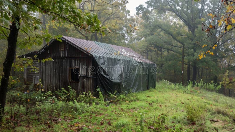 A Tarp Covering a Section of the Building Protecting it from the Heavy ...