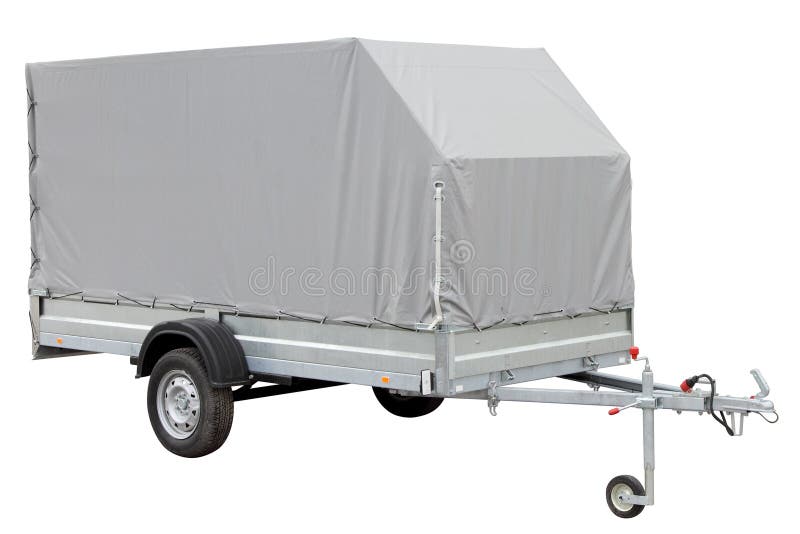 Car Trailer with Canvas Awning Isolated on White Background. Stock ...