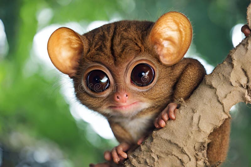 Tarsier Clinging To a Tree Branch in Its Natural Habitat Stock ...