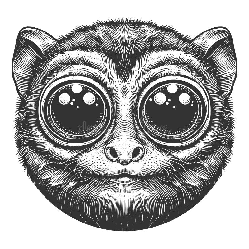Tarsier with Big Eyes Face Engraving Raster Stock Image - Image of ...