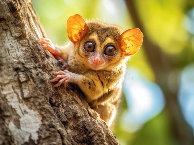 Tarsier Monkey (Tarsius Syrichta) on the Tree Stock Illustration ...