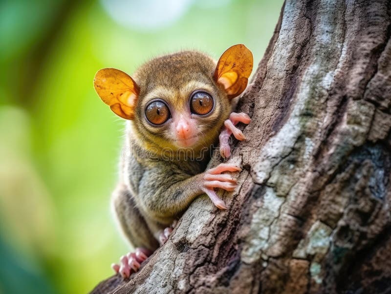 Tarsier Monkey (Tarsius Syrichta) on the Tree Stock Illustration ...