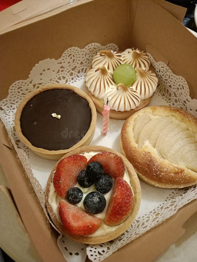 4 Tart for Birthday. Chocolate Tart. Lemon Meringue Tart Stock Image ...