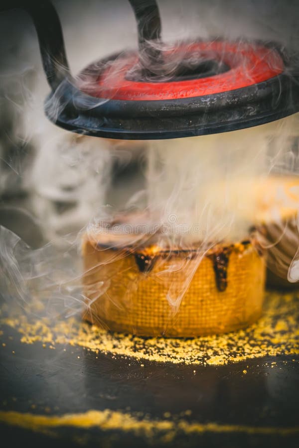 A Tart is Caramelized with a Hot Iron. Caramelization Process Stock ...