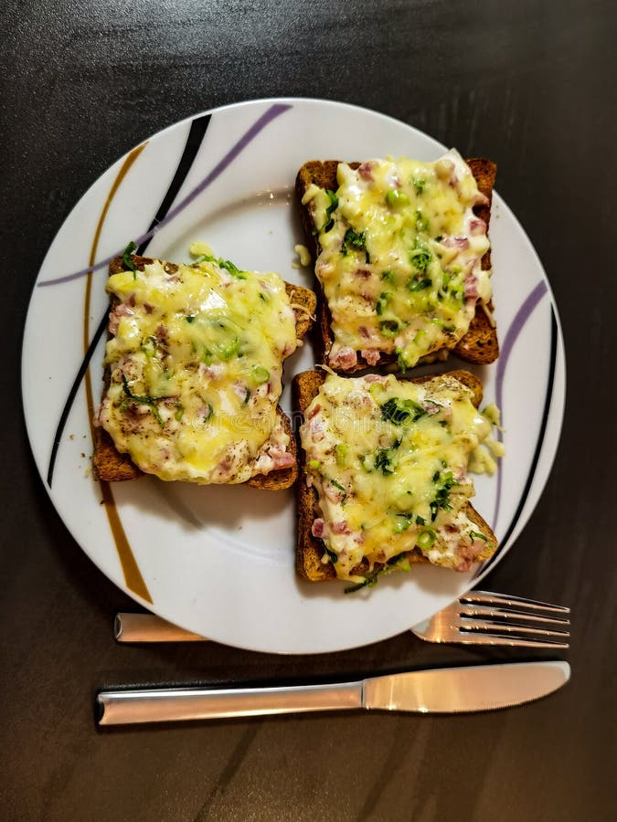 Tarte flambÃ©e toast stock photo. Image of fish, snack - 238080704