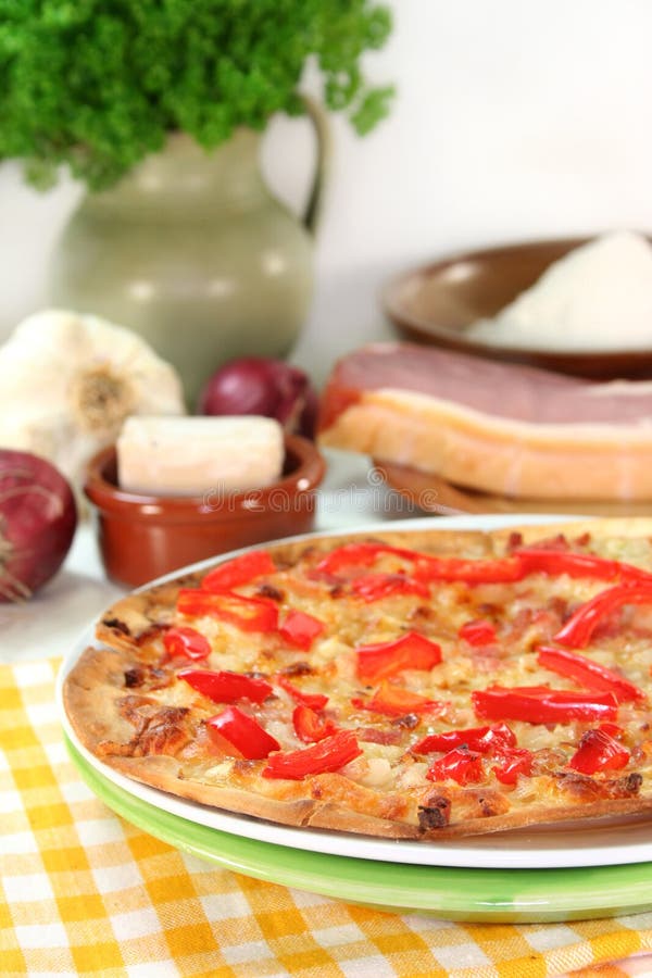Tarte flambee stock photo. Image of flambee, bell, bacon - 18315232