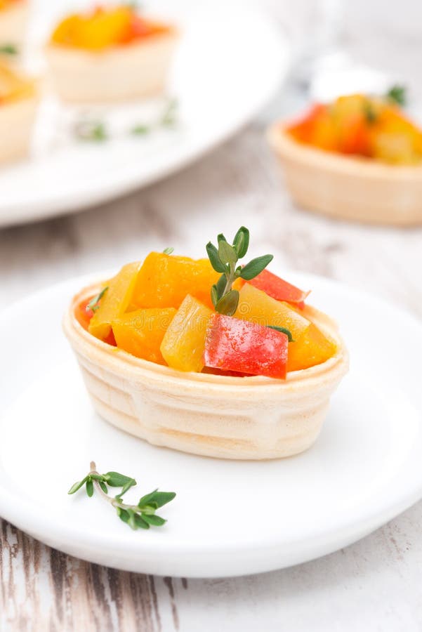Tartlet with Roasted Vegetables on a Plate, Close-up Stock Image ...