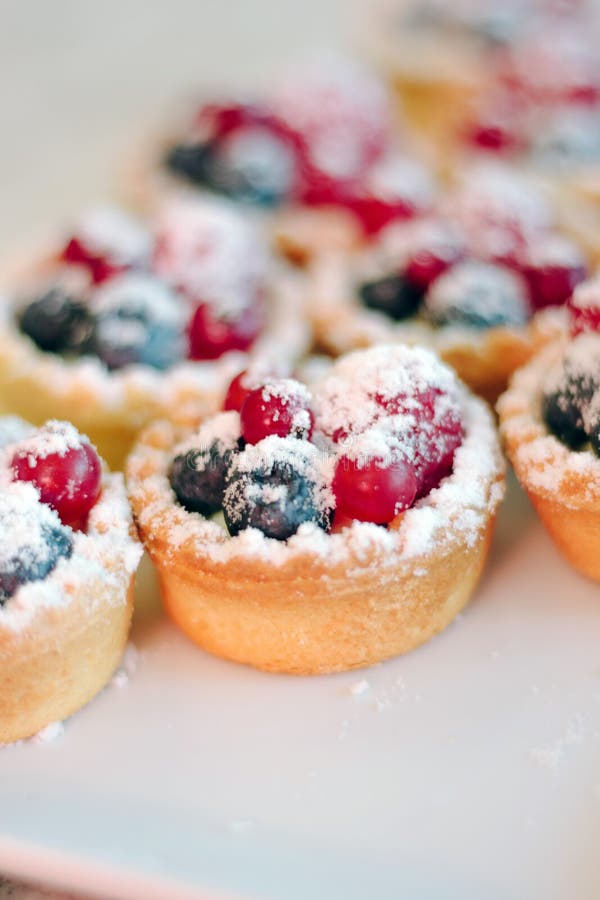 Tartlets with Blueberries and Raspberry. Small Tarts with Fruits. Stock ...