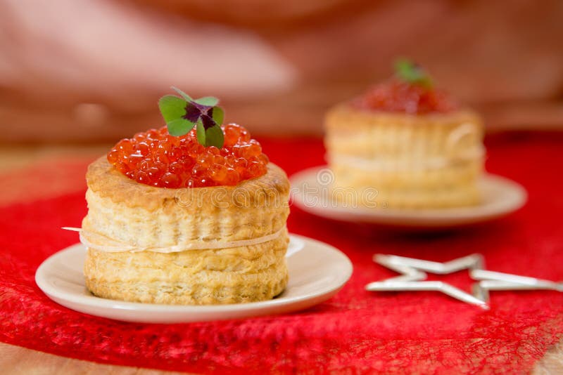 Tartlets with Red Caviar on Plate. Stock Photo - Image of catering ...