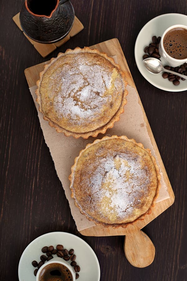 Tarts cakes with coffee stock image. Image of dessert - 43775603