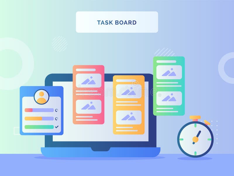 Task Board Digital on Laptop Screen Nearby Stopwatch with Flat Style ...