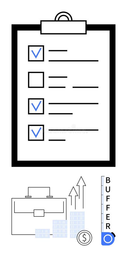 Task Checklist on Clipboard with Business Briefcase, Graphs Showing ...