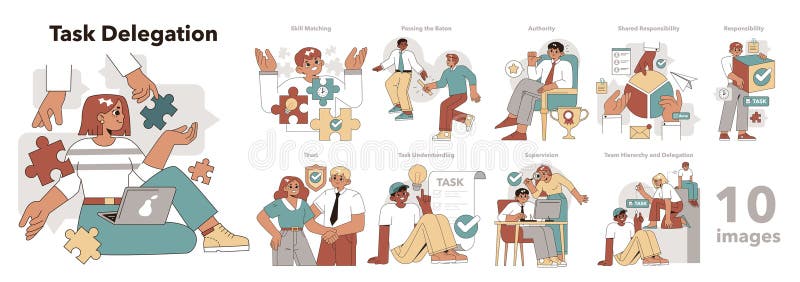 Task Delegation Set. Vector Illustration. Stock Vector - Illustration ...