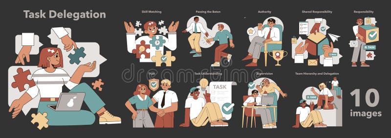 Task Delegation Set. Vector Illustration. Stock Vector - Illustration ...