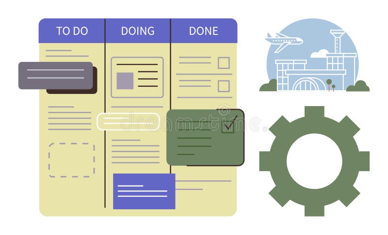 Task Management Board with Airport and Gear Elements for Workflow ...