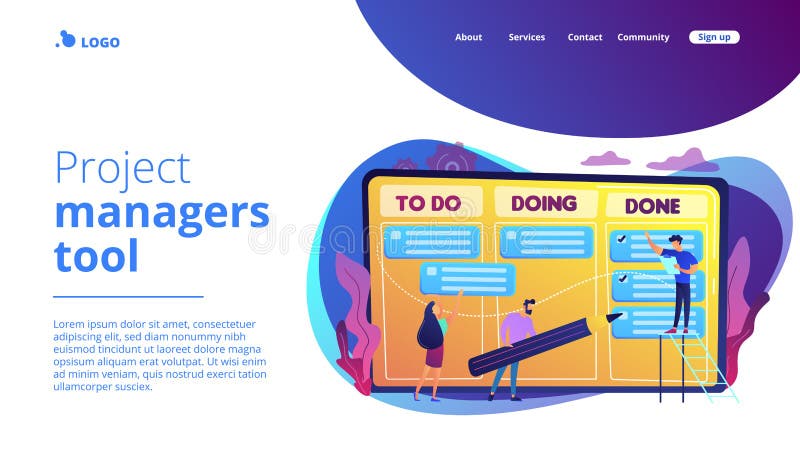 Task Management Concept Landing Page. Stock Vector - Illustration of bright, business: 189961933