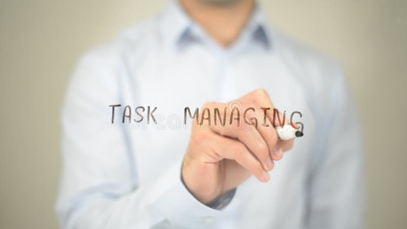 Task Managing, Man Writing on Transparent Screen Stock Image - Image of ...