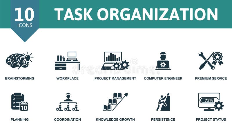 Task Organization Icon Set. Brainstorming, Workplace, Project ...