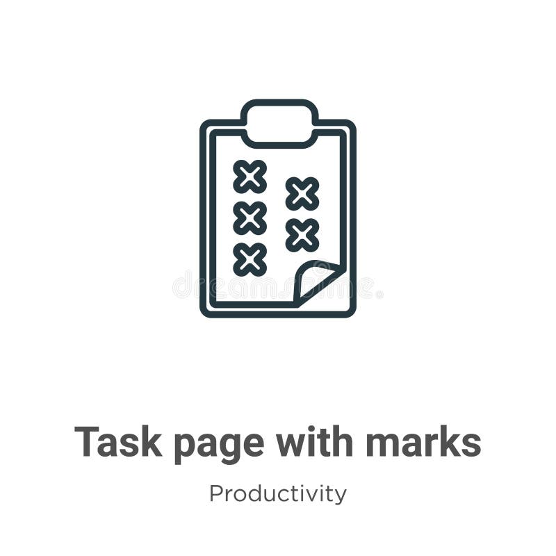 Task Page with Marks Outline Vector Icon. Thin Line Black Task Page ...
