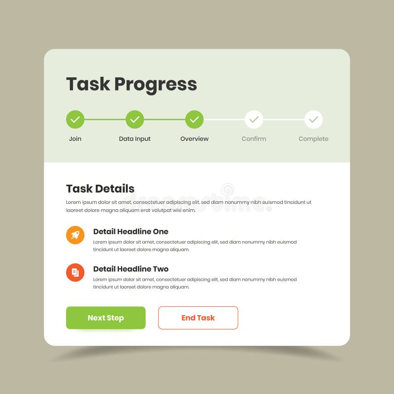 Task Progress Steps Controller or Tracker Ui Design with Summary Text ...