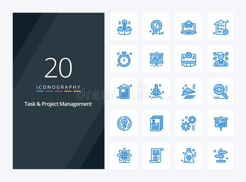 20 Task and Project Management Blue Color Icon for Presentation Stock ...