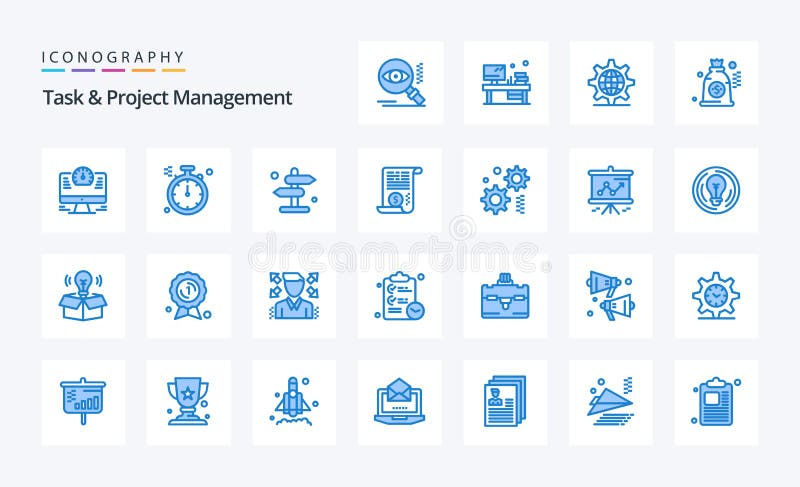 25 Task and Project Management Blue Icon Pack Stock Vector ...