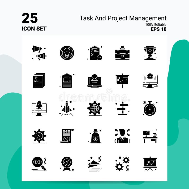 25 Task and Project Management Icon Set. 100 Editable EPS 10 Files ...