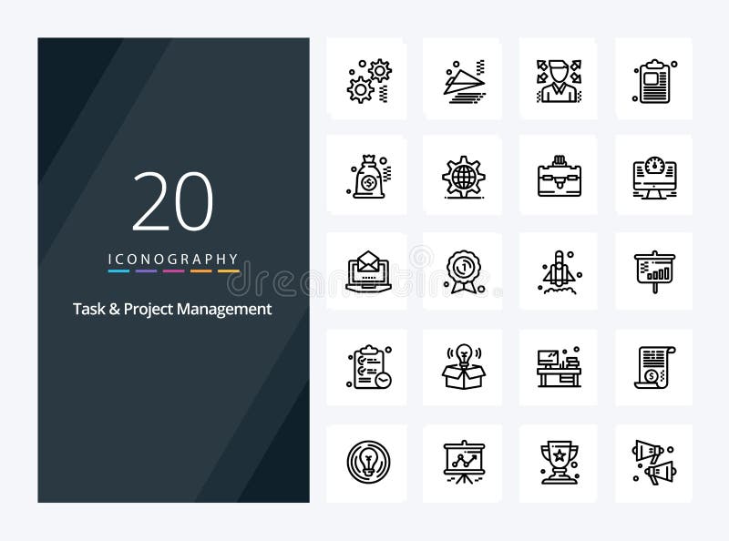 20 Task and Project Management Outline Icon for Presentation Stock ...