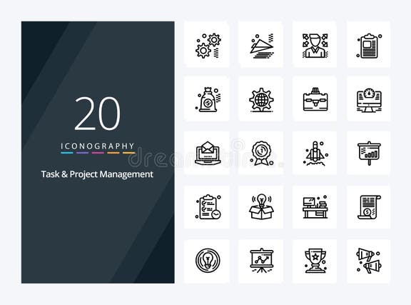 20 Task and Project Management Outline Icon for Presentation Stock ...