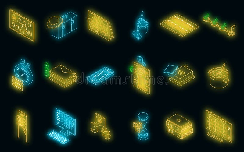 Task Schedule Icons Set Vector Neon Stock Vector - Illustration of tech ...