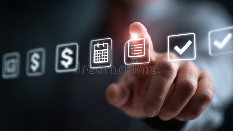 Task Selection Concept with Finger Pointing on Digital Checklist Icon ...