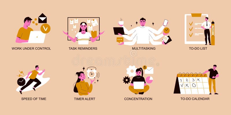 Task Time Management Compositions Stock Vector - Illustration of time ...