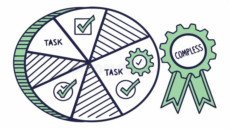Task Wheel with Checkmark, Project Completion and Success Symbol Vector ...