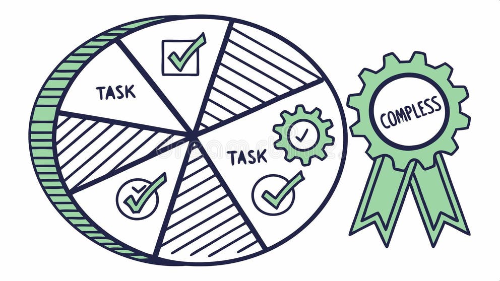 Task Wheel with Checkmark, Project Completion and Success Symbol Vector ...