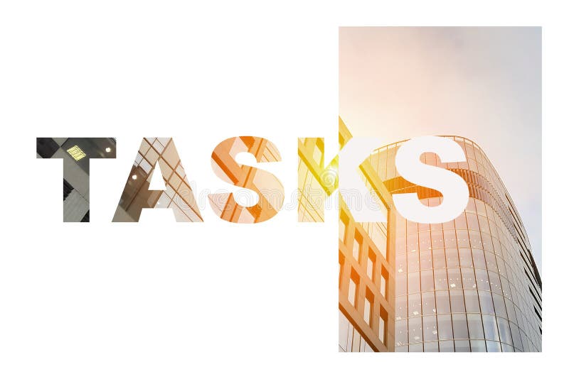 TASKS Business Text in Front of Office Workers Working Day Stock Photo ...
