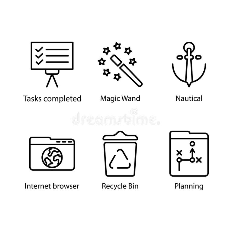 Tasks Completed, Magic Wand, Nautical, Internet Browser, Recycle Bin ...