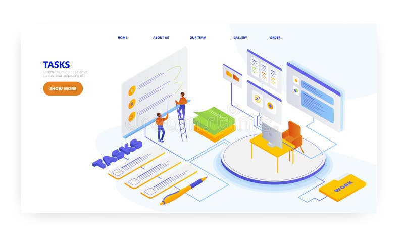 Tasks, Landing Page Design, Website Banner Vector Template. Task ...