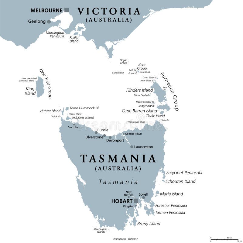 Tasmania and Surrounding Area, Island State of Australia, Gray ...