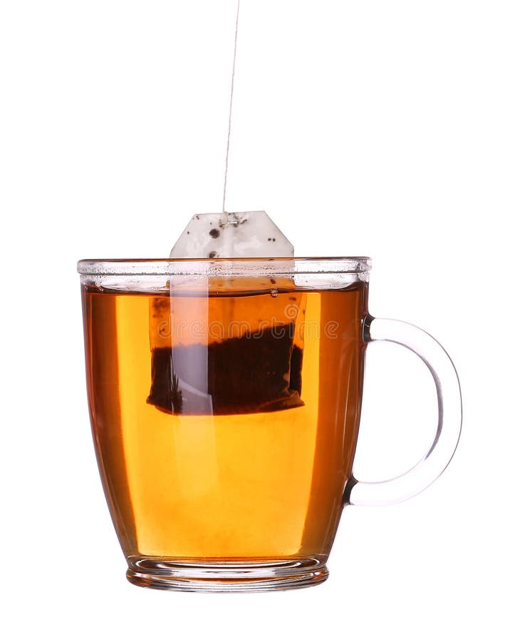 Tasse En Verre De Thé Avec Le Sachet à Thé D'isolement Sur Le Blanc ... Tasse En Verre De Thé Avec Le Sachet à Thé D'isolement Sur Le Blanc ...