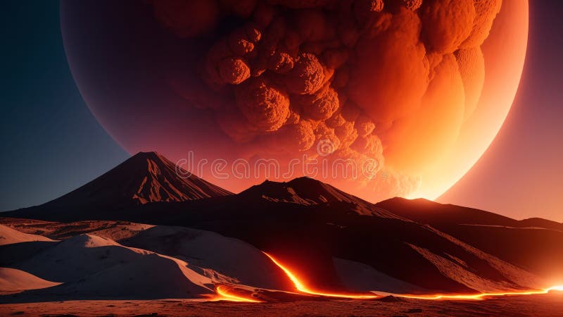 A Tasteful View of a Volcano with a Glowing Trail of Light AI ...