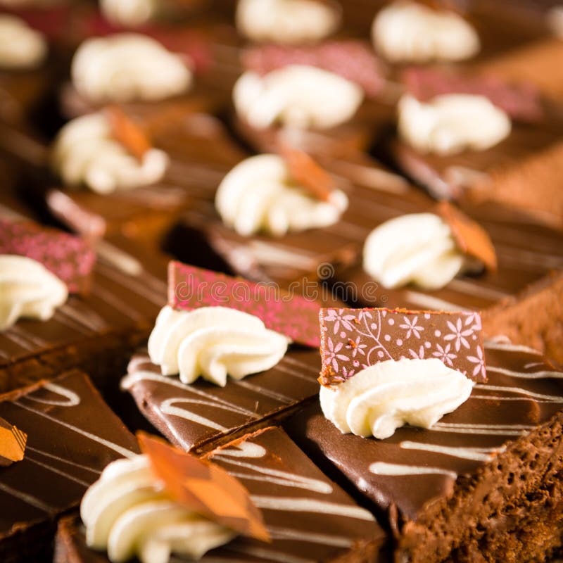 Tastefully Decorated Chocolate Cake Pieces Stock Image - Image of ...