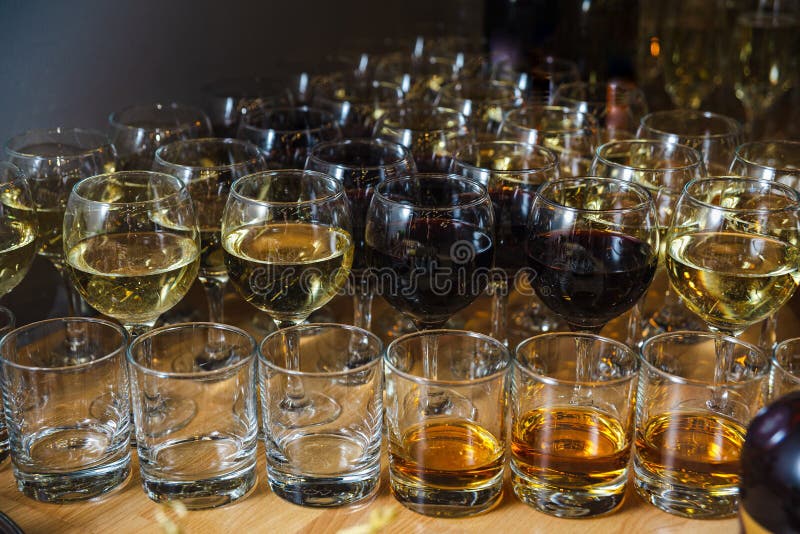 A Bunch of Glasses with Alcoholic Party Drinks Stock Image - Image of ...