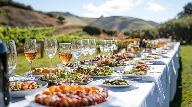 Tasting Event Outdoors Long Tables Gourmet Dishes Wine Stock Photos ...